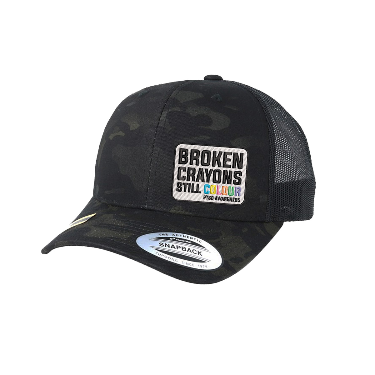 PTSD BROKEN CRAYONS STITCH-STYLE™️ - MESH BACK MULTICAM SNAPBACK ...